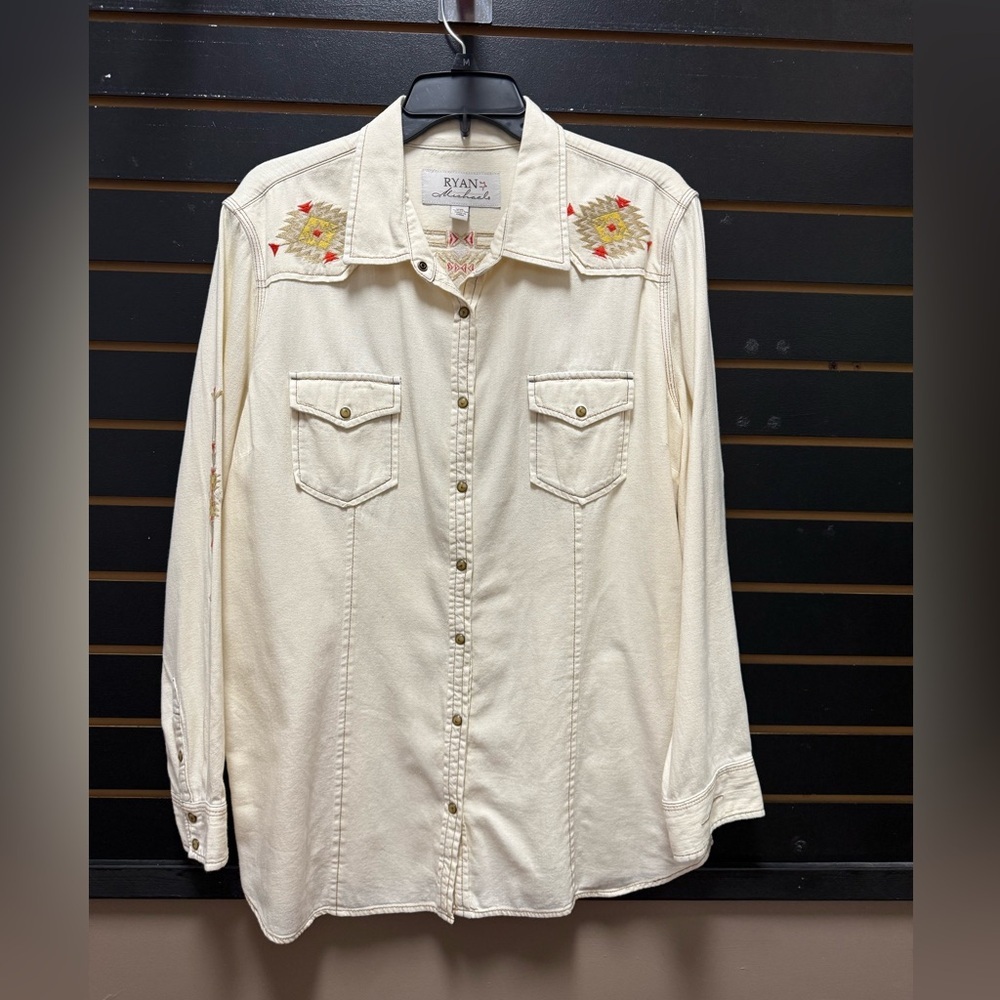 Ryan Michael Embroidered Western Shirt Xxl Cactus Des… - Gem